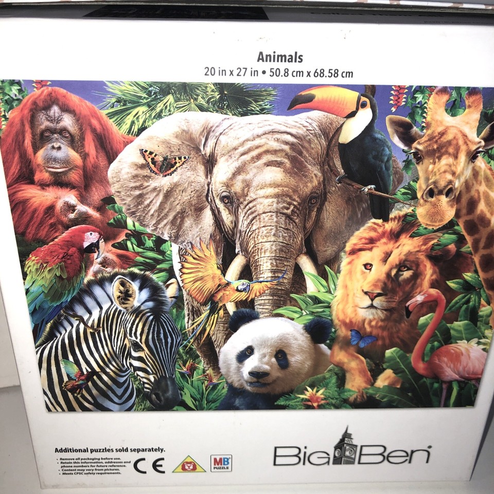 MB Big Ben Safari Colorful Wild Animals 1000 pc Jigsaw Puzzle Complete ...