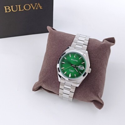 Bulova Surveyor New 96B429 Green Dial & Silver Steel Men's Automatic ...