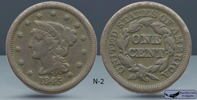 1845 N-2 Braided Hair Large Cent, Fine + Condition, Ryan's Rare Coins ...
