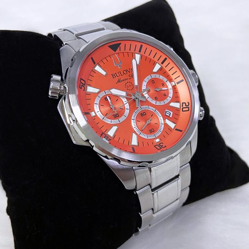 Men New Bulova Classic Orange Marine Star Stainless Steel 96B395 Watch ...