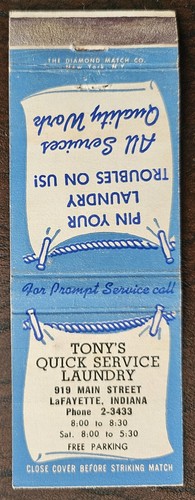 Tony's Quick Service Laundry Lafayette Indiana "Matchcover" | eBay