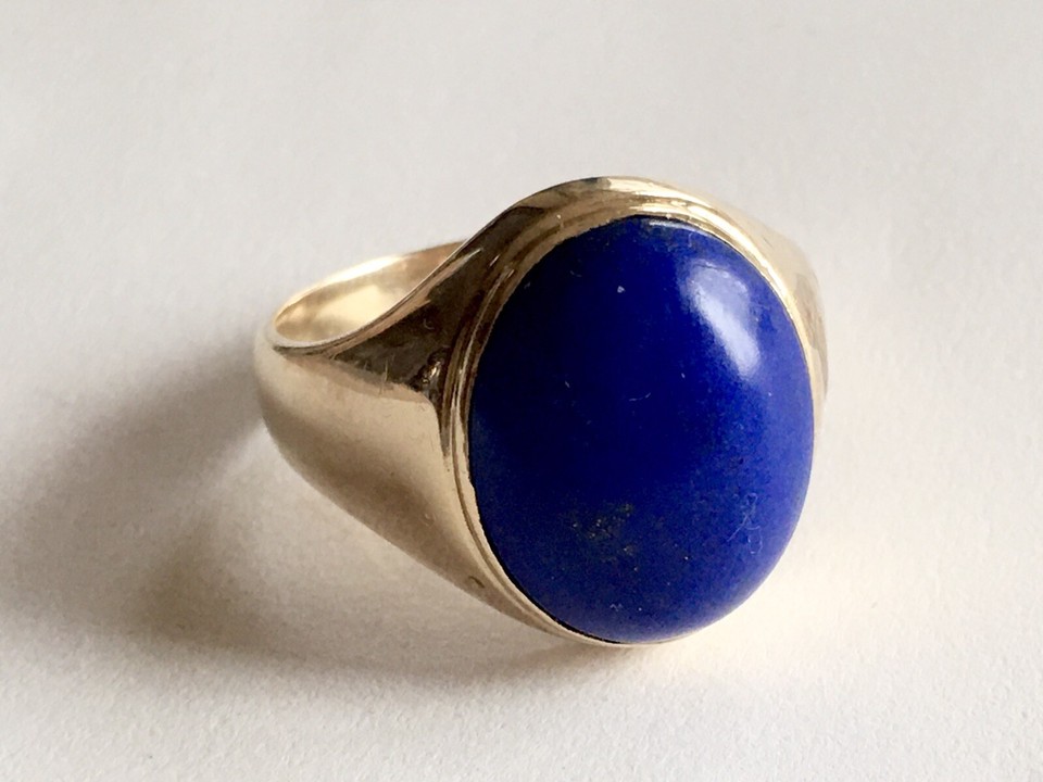 Large 14k Gold Lapis Men's Mans Vintage Ring | eBay
