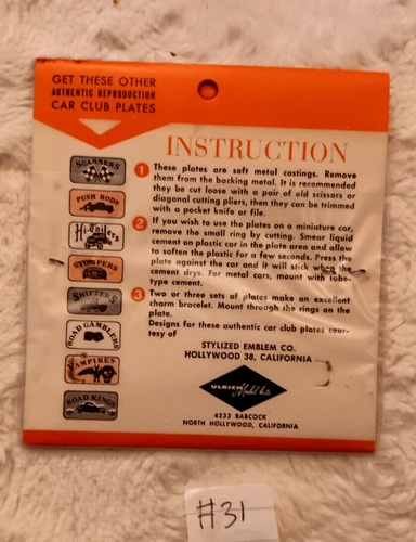 VTG Car Club Plates 50s 60s Hot Rod Plaque Model Kit Stylized Emblem ...