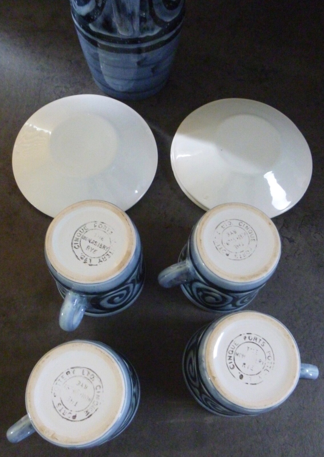 Vintage Cinque Ports Monastery Rye Pottery Blue Coffee Set 4 Cups ...