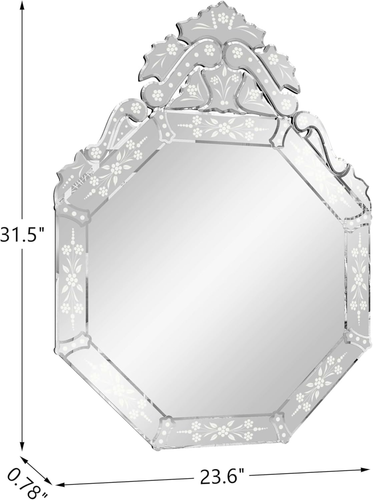 Venetian Wall Mirror with Floral Etched Frameless Beveled Octagonal ...
