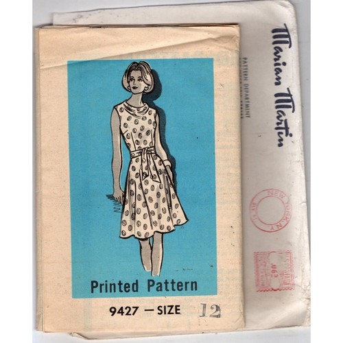 Vintage Belted Waist Dress Sewing Pattern Size 12 Mail Order 9427 Uncut ...