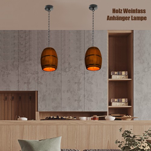 2pcs Retro Hanging Light Wood Wine Barrel Pendant Lamp Bar Cafe Light ...