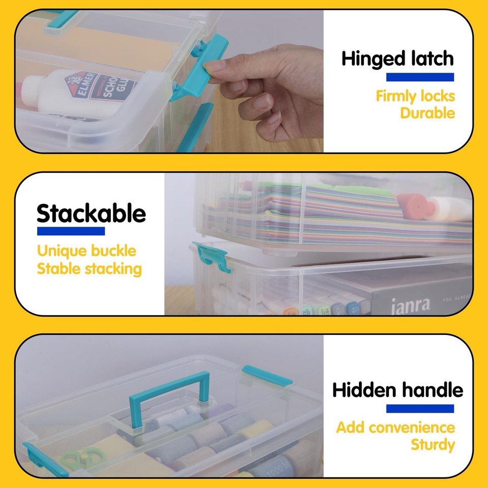 2 Layer Plastic Storage Containers with Lids, Multipurpose Clear Stack ...