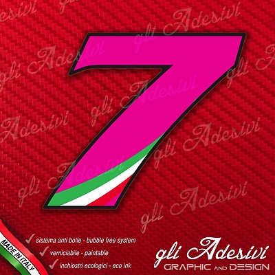 Sticker Number 7 Moto Auto Cross Race Pink & Tricolor 15 Cm | eBay