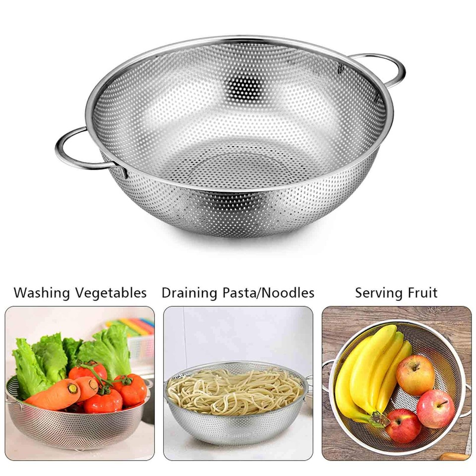 Colander Set of 3, Stainless Steel Perforated Metal Colander Strainer ...