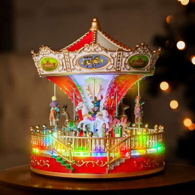 Christmas LED Musical Carousel Decoration Rotating Fairground Ornament ...