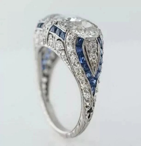 Art Deco Style Lab Created Diamond Three Stone 14k White Gold FN ...