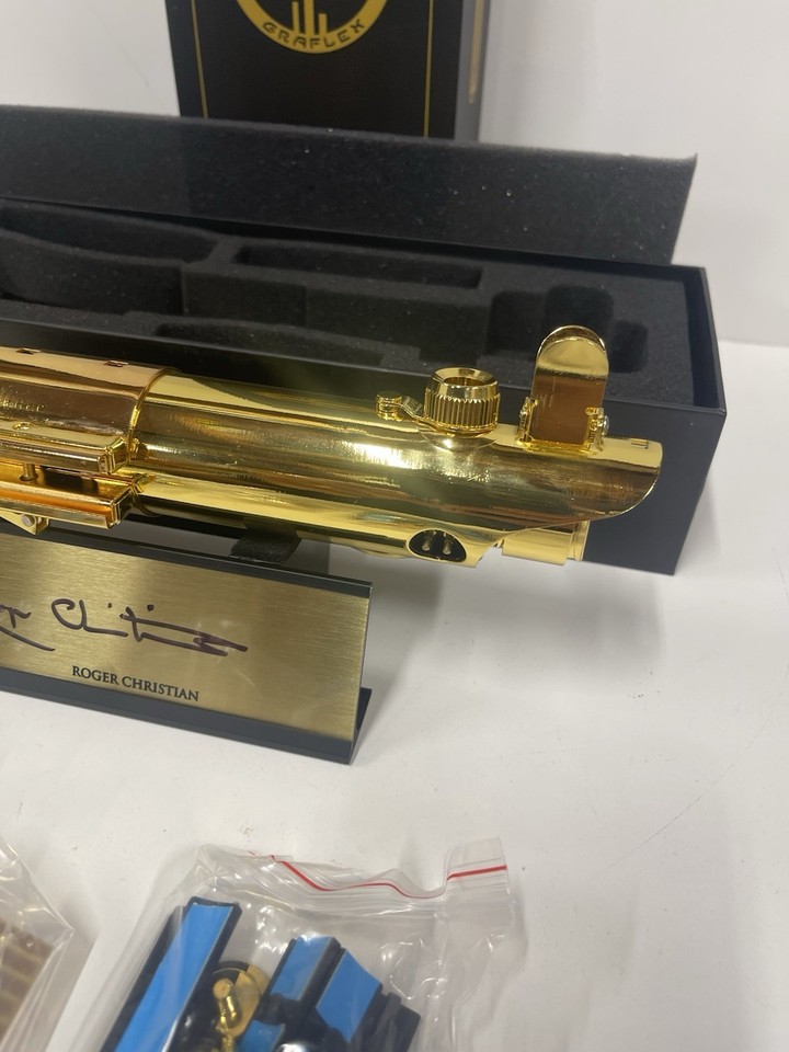 ANH Luke Skywalker Gold Lightsaber Roger Christian Signed Plaque ...