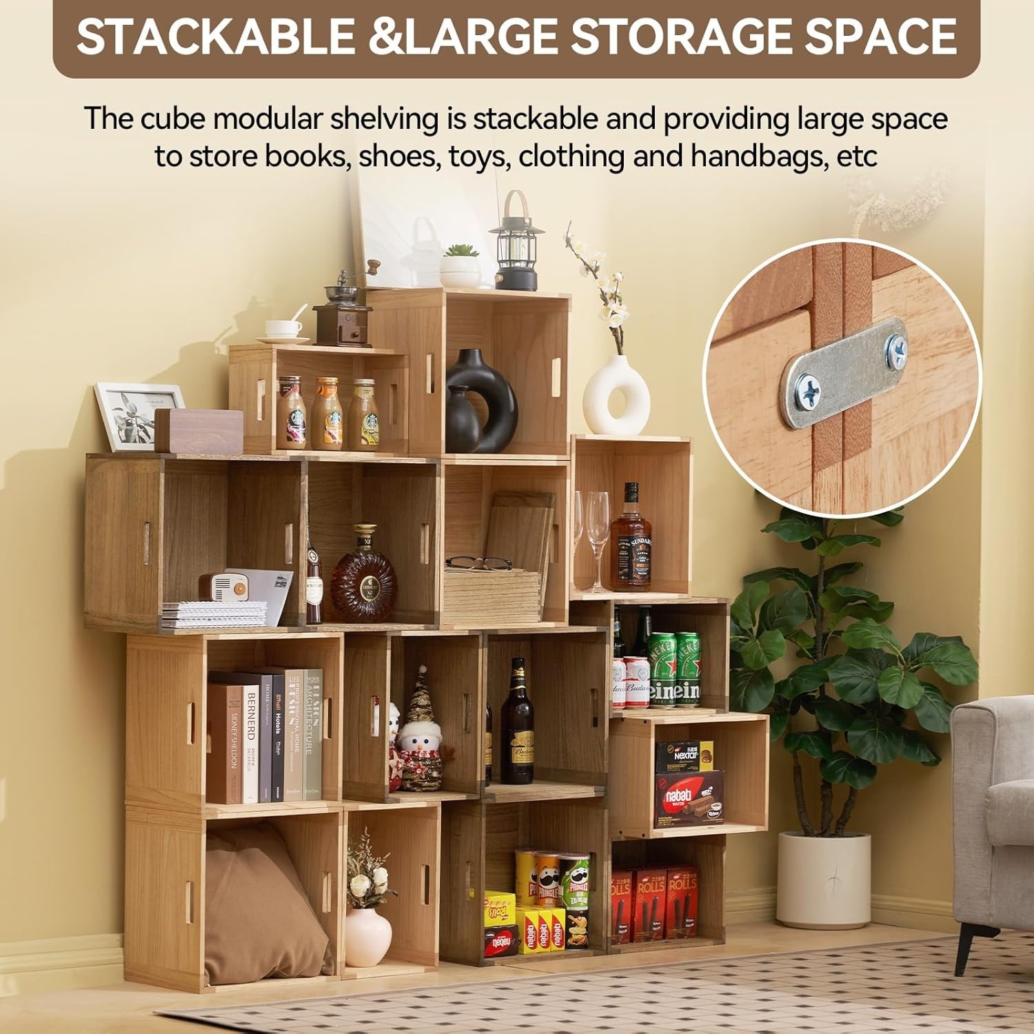 Wood Decorative Storage Cube Boxes Rustic Brown Large Storage Baskets ...