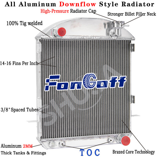 4 Row Aluminum Radiator For 1917-1927 Ford Model T-Bucket 2.9L l4 Chevy ...
