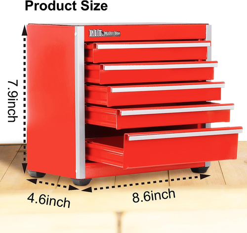 Portable 5-Drawer Micro Roll Cab Steel Tool Box, Red Hand Carry Tool ...