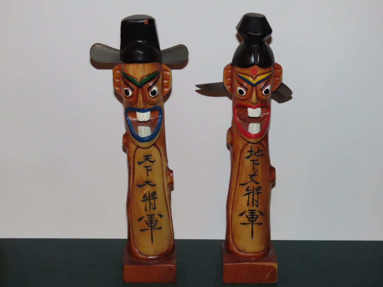 JANGSEUNG KOREAN TOTEM WOOD PAINTED Vtg HAND MADE 13" PAIR | eBay