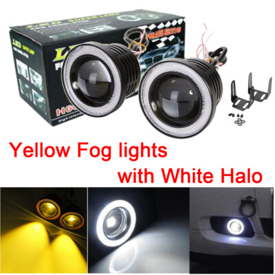 2x 3'' Yellow LED Fog Light Projector Lens Driving Lamp w/ White Angel ...