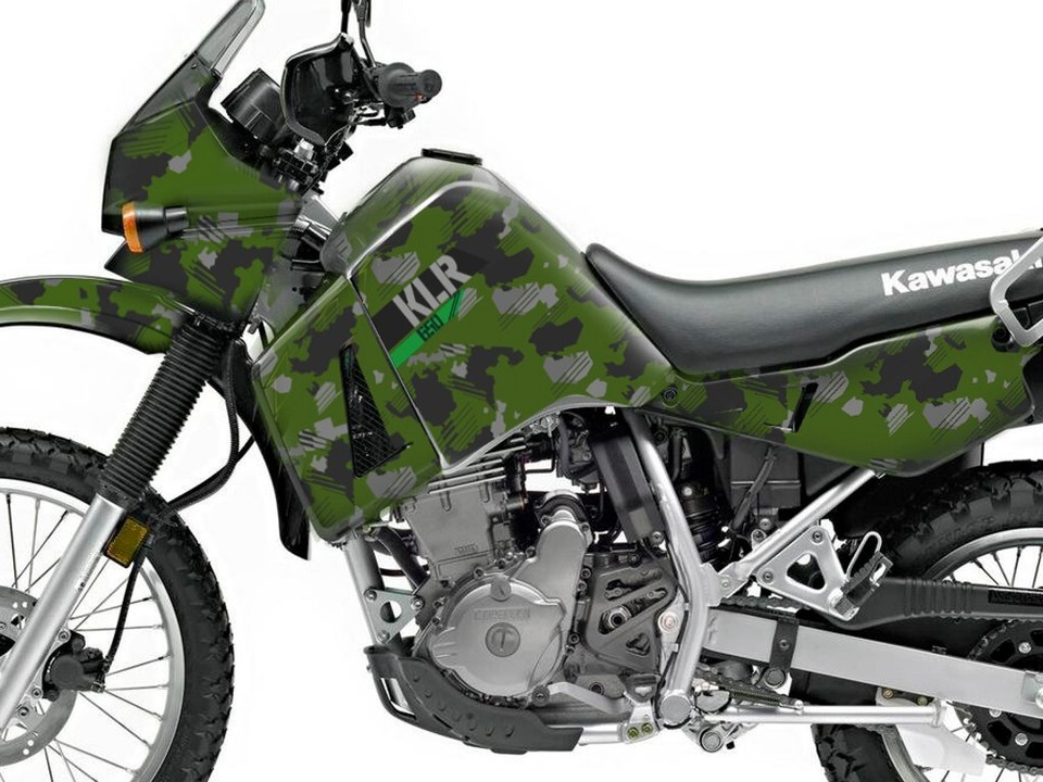 KAWASAKI KLR 650 GRAPHICS KITS DECALS CAMMO REPLIC GREEN PLASTICS 1993 ...