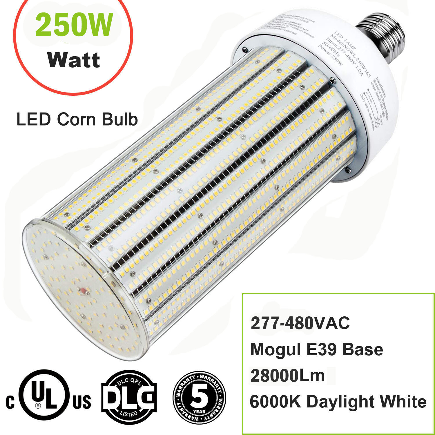 480V 250W LED Corn Bulb Light 500W Equivalent CFL HID HPS Metal Halide ...