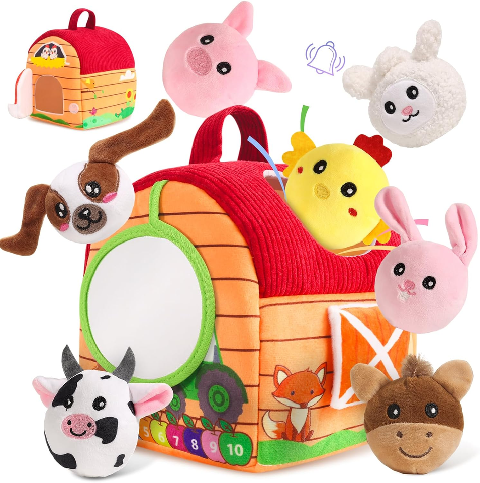 Baby Toys 6-12 Months, Plush Barn with Stuffed Farm Animals, Sensory ...