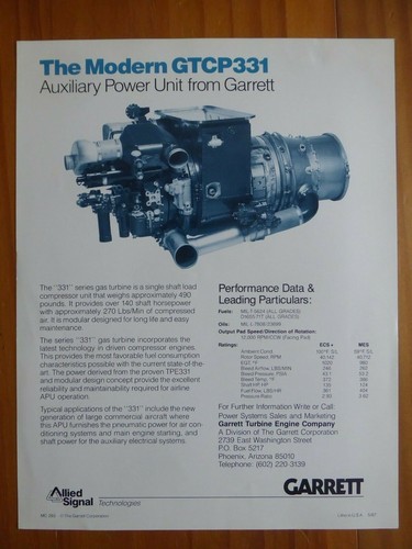 1987 DOCUMENT PUB GARRETT GTCP331 APU AUXILIARY POWER UNIT TPE331 | eBay