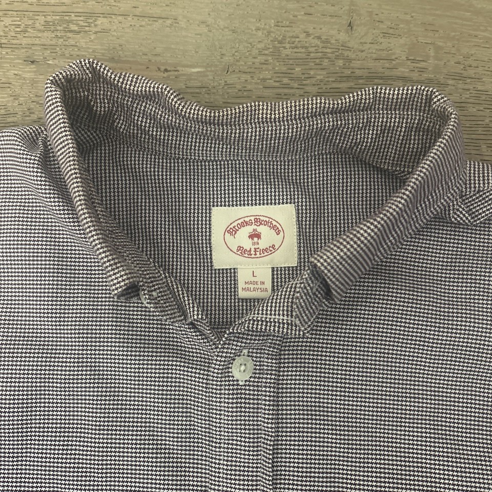 Brooks Brothers Mens Red White Houndstooth Red Fleece Long Sleeve Shirt ...