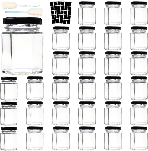 3 OZ Mini Hexagon Glass Jars, 30 Pack Empty Honey Jars Small Spice Jars ...