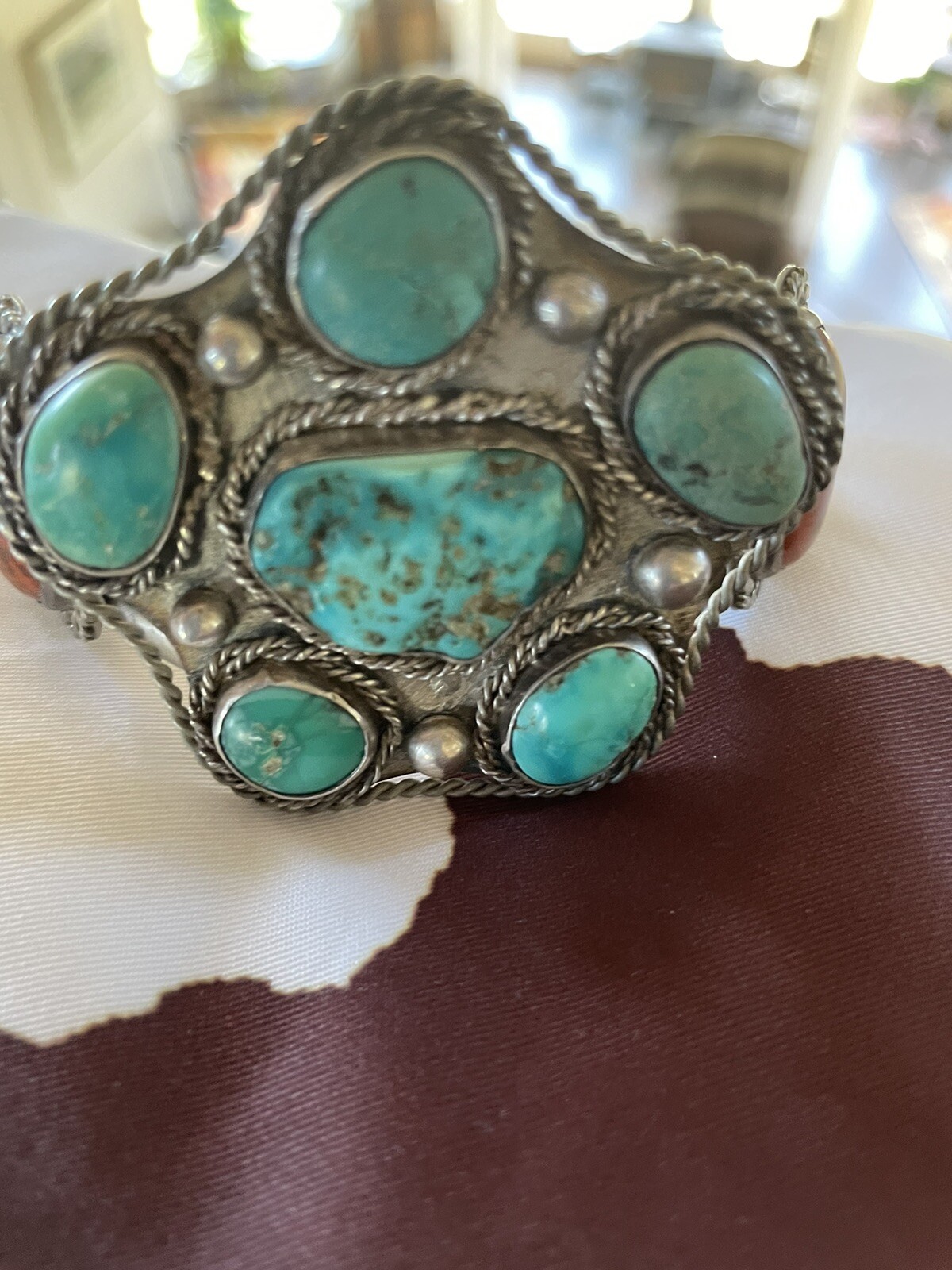 Old Navajo Hand Made Royston Turquoise& Jasper Clus… - Gem