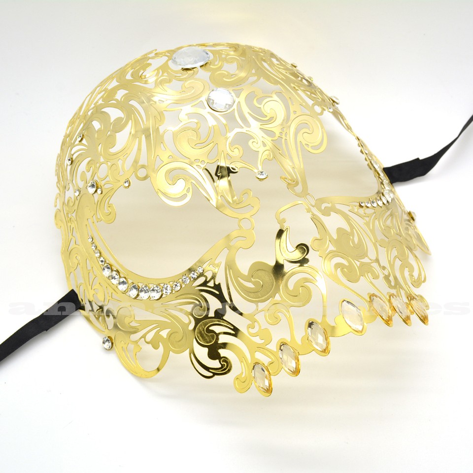 Prom Party Skull Laser cut Metal Mask Crystal Gold Masquerade Mask | eBay