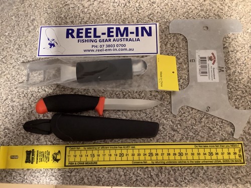 ALVEY Ruler Aluminium Crab Measure 4 ” Bait Knife &sheath & Metal Fish ...