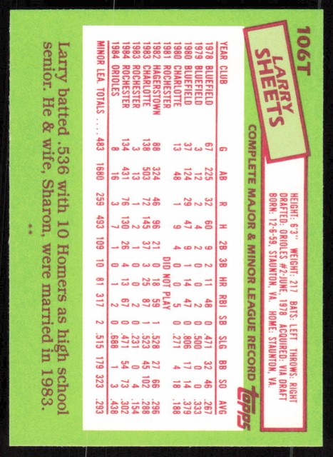 1985 Topps Traded - #106T Larry Sheets (RC) for sale online | eBay