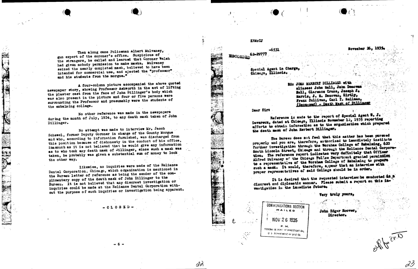 John Dillinger "Death Mask" Vintage Made From Original Mold Limited ...