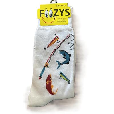 NWT Foozys Fishing Pole Printed Pattern Crew Length Socks Men One Size ...