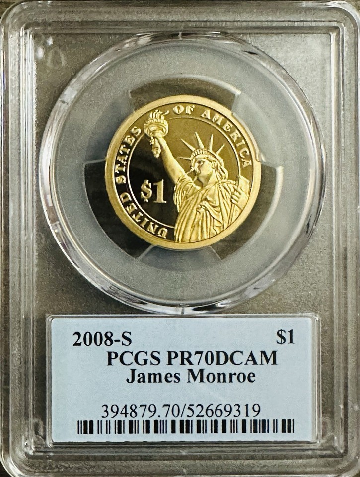 2008-S JAMES MONROE PRESIDENTIAL DOLLAR PCGS PR70DCAM (book Val. $30 ...