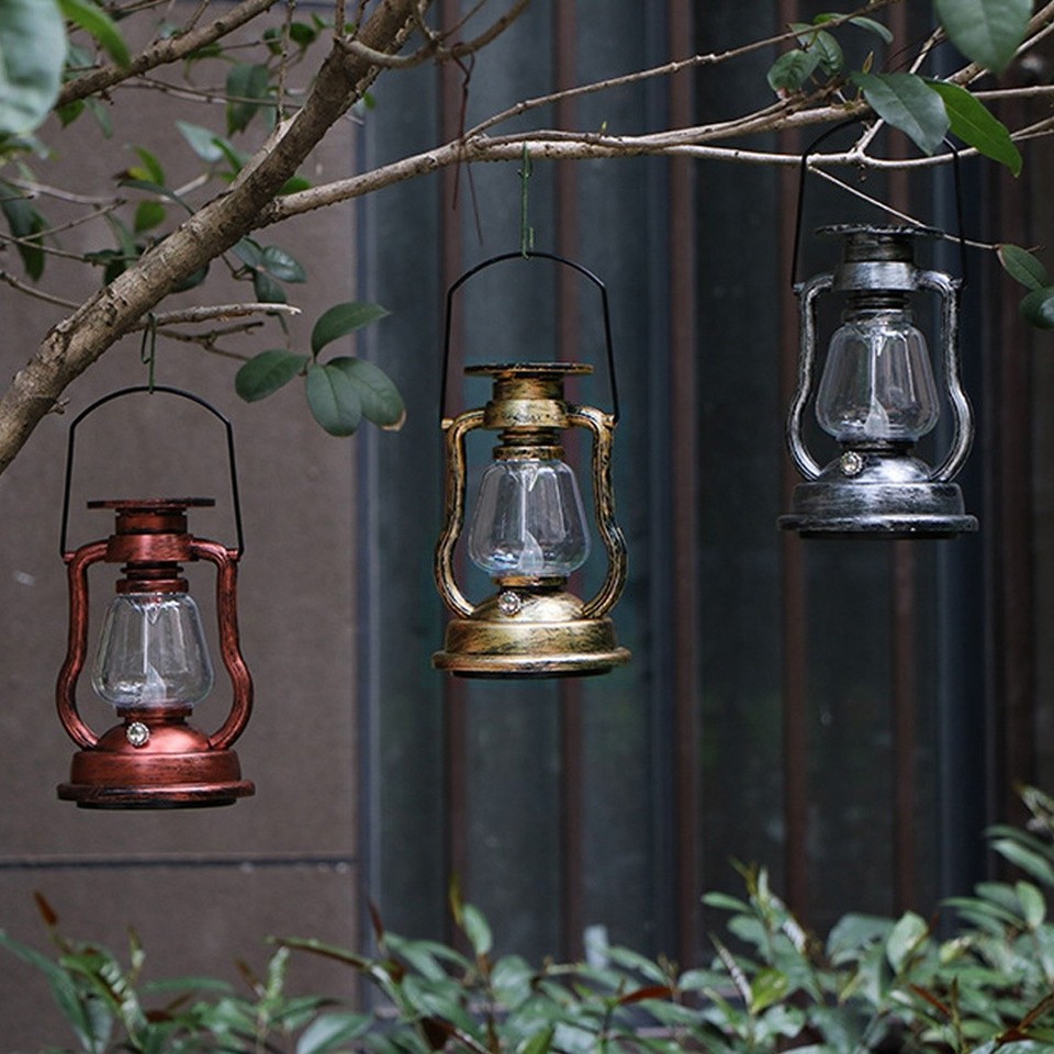 Retro Solar Hanging Candle Light LEDs Oil Lamp Flickering Flameless ...