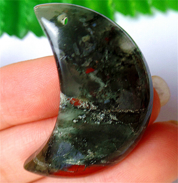 40x20x7mm Natural Red and Gray Africa Bloodstone Reiki Moon Pendant ...