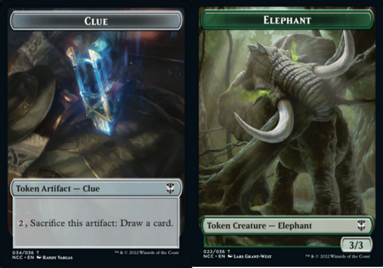 10 Token Cards - CLUE / ELEPHANT - Commander NCC - SAME ART - Magic MTG ...