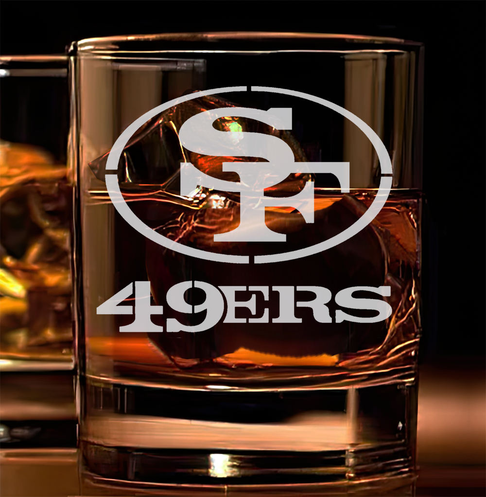 Etched San Francisco 49ers Drinking Glass Whiskey Gift Set Collectible ...