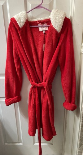 Victoria's Secret Women Size M Robe Bathrobe RED Plush Sherpa Hooded | eBay