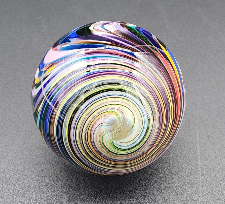 Mark Matthews Glass Marble Reverse OnionSkin Rainbow + Green Lutz 2.47 ...