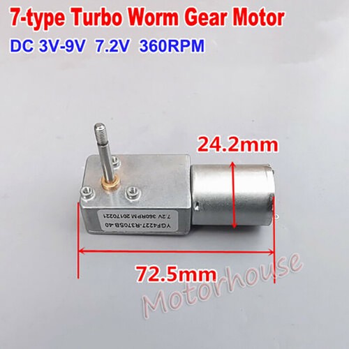DC 3V 5V 6V 7.2V 360RPM Micro 7-Type Metal Turbo Worm Gear Motor 29mm ...