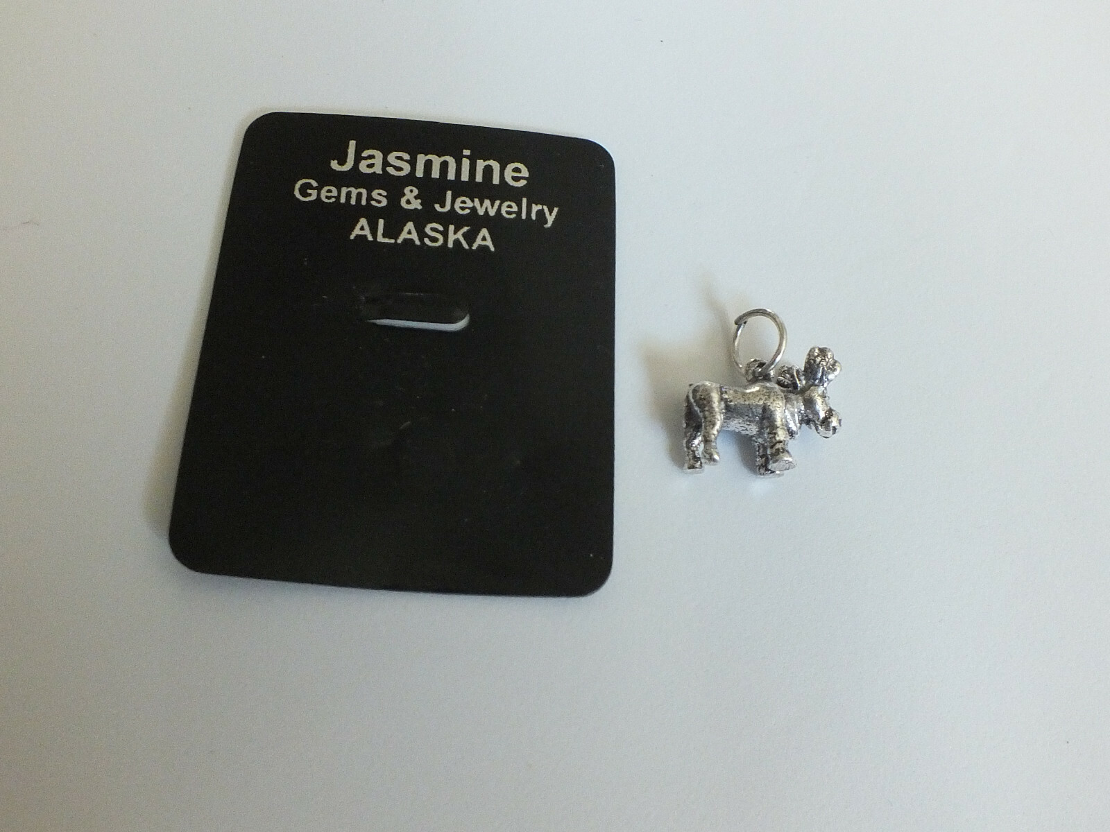 Beautiful Pendant Charm Silver Tone Moose Org Card Signed "Jasmine Gems ...