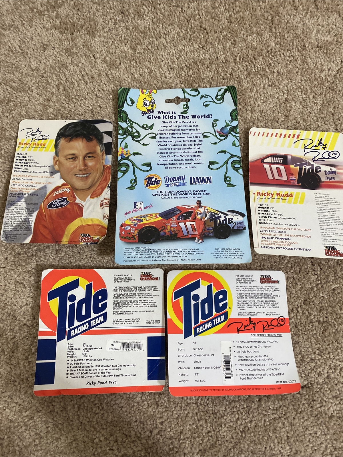 RICKY RUDD TIDE Collectors Edition Race Car Lot Of 5 Die Cast 1994, 95 ...