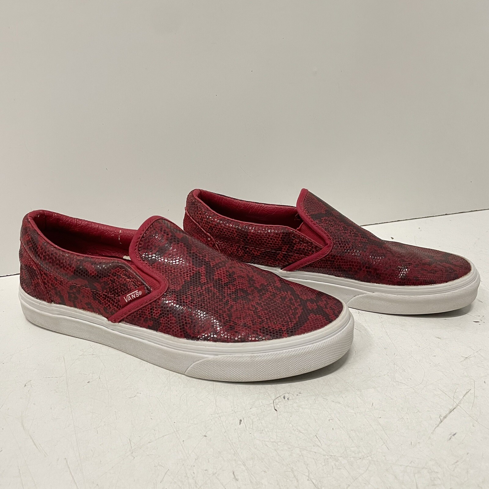 Vans Classic Slip On Shoes Red Snake Pattern Sneakers… - Gem