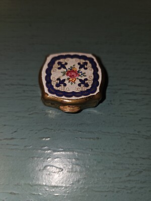 Vintage 1950's Stratton Enameled Pill Box-Floral Design, Made In ...