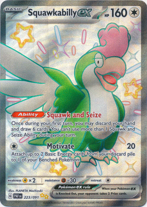 Holo Squawkabilly ex - 223/091 Shiny Ultra Rare Paldean Fates Pokemon ...