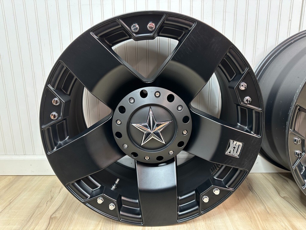 *Set of 4* ROCKSTAR XD775 MATTE BLACK 20"x10" 8X6.5 w/CENTER CAPS -24 ...