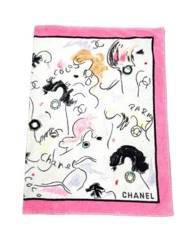 CHANEL Large Beach Bath Towel Pink White Floor Mat Coco Cotton ...