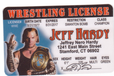 Jeff Hardy Professional Wrestling Wrestler ID Drivers License ID card ...